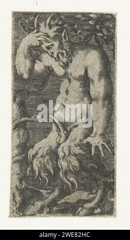 Satyr; Satyr. A Sater with his hand on his forehead, looking at a snake ...