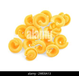 Pile of raw dischi volanti pasta isolated on white, top view Stock ...