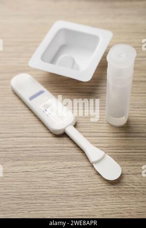 Disposable express test kit on light grey background Stock Photo - Alamy