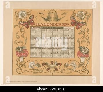 Calendar of the year 1899, with flowers, insects and frogs, Theo van ...