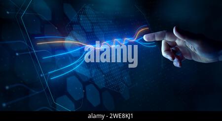Man Working with Virtual Data Stock Photo - Alamy