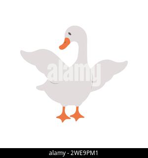 Cute goose. Hand drawn grey duck on farm. Domestic fowl. Vector ...