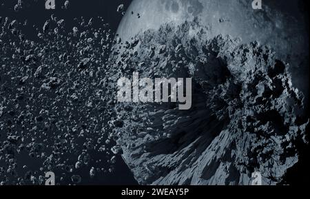 Moon collapse, surface shrink and crack Stock Photo - Alamy