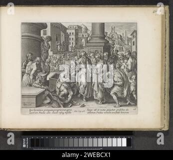 Paulus heals a paralyzed man in Lystra, Anonymous, After Philips Galle ...