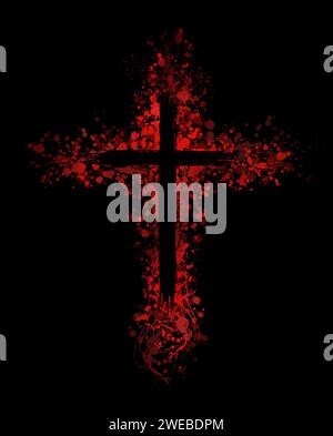 Red religious cross. bloody cross, hand drawing. Not AI, Vector ...