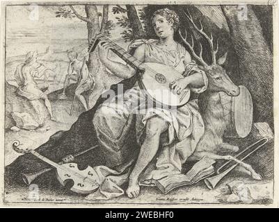 Hearing, Jacob de Backer, 1570 - 1590 print A woman sits on the back of ...