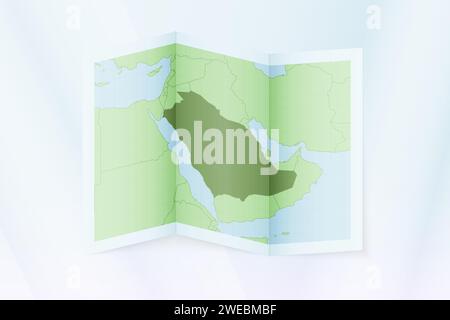 Isometric paper map of Saudi Arabia with triangular flag of Saudi ...