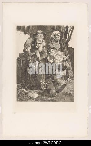 Three beggars near a tree, Johannes Josephus Aarts, 1881 - 1934 print ...