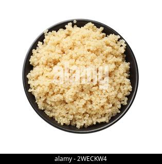 Bowl of tasty boiled quinoa on light background with space for text ...
