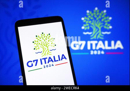 In this photo illustration, a 50th G7 summit logo seen displayed on a ...