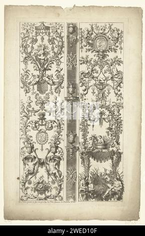 Two vertical panels, Daniël Marot (I), 1712 print On the left a ...