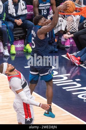 Minnesota Timberwolves guard Anthony Edwards (5) looks to shoot over ...
