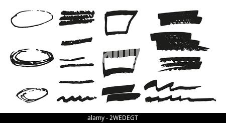 Brushes and elements for notes highlighting text. Strokes line point ...