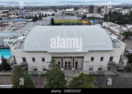 A general overall aerial view of Haas Pavilion on the campus of ...