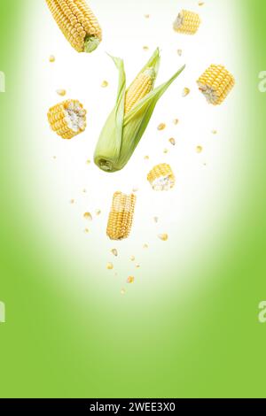 natural yellow sweetcorn pieces and cloves flying on air Stock Photo ...