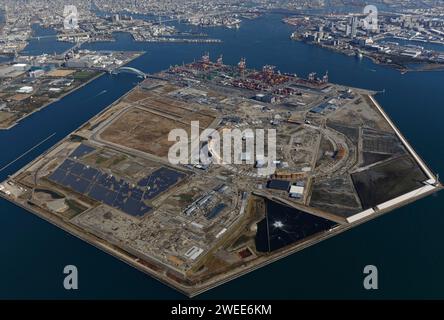 Aerial view of Yumeshima Island and Osaka Port with Expo 2025 site and ...