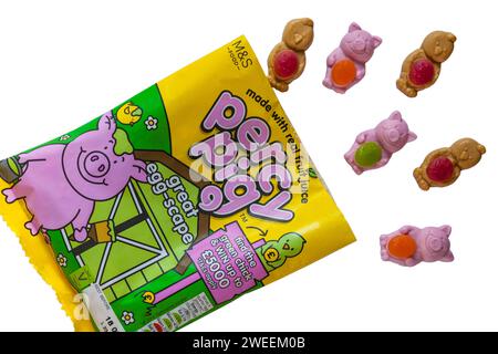 Percy Pig great egg-scape sweets candies made with real fruit juice isolated on white background ...