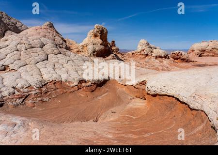 Eroded white pillow rock or brain rock sandstone in the White Pocket ...