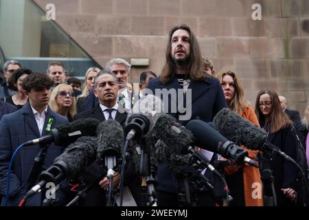 Ian Coates son, James, making a statement alongside relatives of the ...