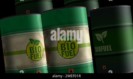 Biofuel crude brent petroleum fuel barrels in row concept. Sustainable ...