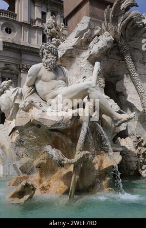 Italy. Rome. Fontana die Quattro Fiumi. Piazza Navona. God of the River ...