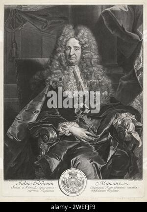 Portret van Jules Hardouin Mansart, Gerard Edelinck, After Joseph ...