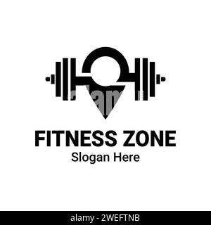 Dumbbell Fitness Zone Logo. GPS Tag Pin Point Icon Design Template Flat ...