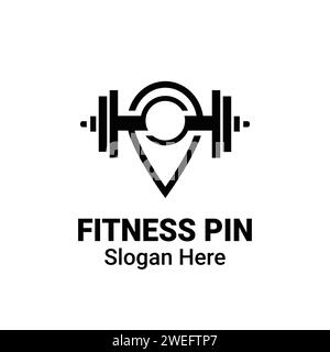 Dumbbell Fitness Zone Logo. GPS Tag Pin Point Icon Design Template Flat ...