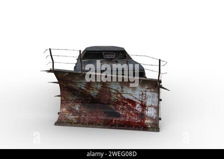 Fantasy post apocalyptic car with a zombie snow plow. 3D illustration ...