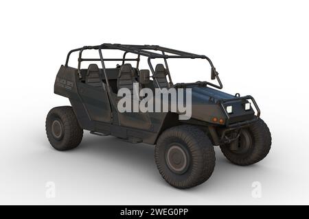 3D illustration of a black ops military all terrain vehicle seen from ...