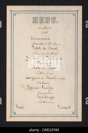Menu for a dinner on April 11, 1886, Anonymous, Before 1886 text sheet ...