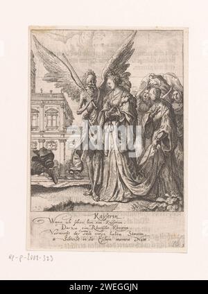 Queen and Death, Rudolph Meyer, 1650 print A queen with servants in a ...