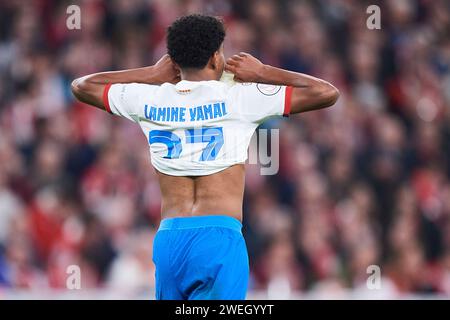 Yamine Lamal of FC Barcelona reacts during the LaLiga EA Sports match ...