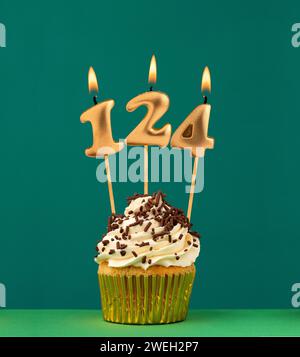 Number 124 candle - Birthday card design in yellow background Stock ...