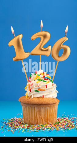Birthday Cake With Candle Number 126 - On Pink Background Stock Photo ...