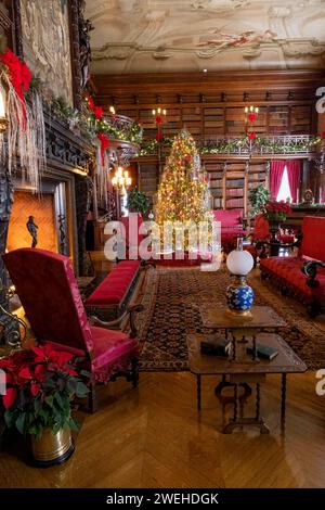 Interior library of the Biltmore Estate, large private estate built by ...