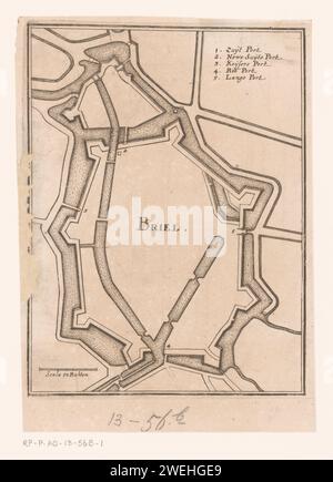 Fortress map of Brielle, Caspar Merian, after Johann Merck, 1654 print ...