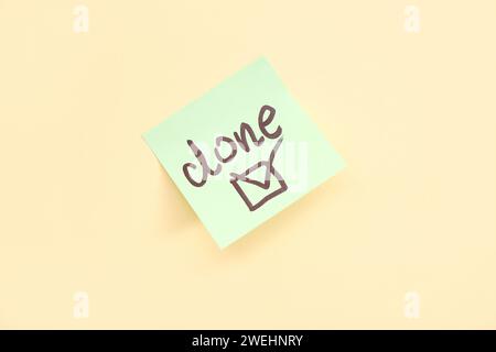 Sticky note with word DONE and check mark on white background Stock ...