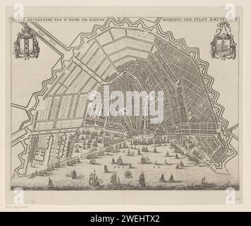 Map of Amsterdam with design for the fourth explanation, Anonymous, After Daniel Stalpaert, 1662 ...