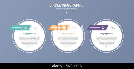 3 point circle infographic stage or step template with big circle point line timeline style for ...