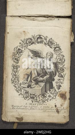 Evangelist Mattheus with halberd in frame with architecture ornaments ...