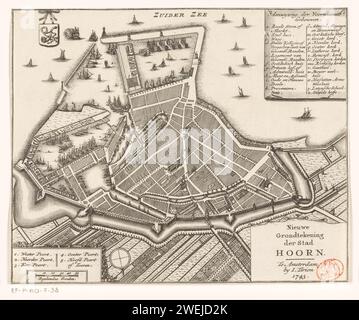 Map of the city of Hoorn, Anonymous, 1743 print Amsterdam paper etching ...