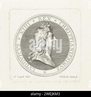 Penning with bust of Louis XIV, Gerard Edelinck, after Antoine Coypel ...