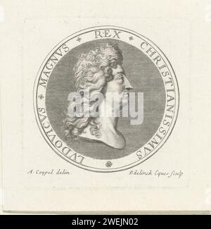 Penning with bust of Louis XIV, Gerard Edelinck, after Antoine Coypel ...