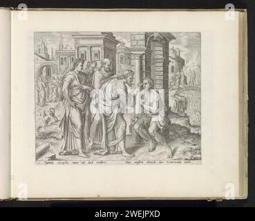 Christ heals a blind, Johannes Wierix, after Gerard van Groeningen, 1646 print Christ smears mud ...