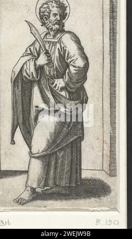 Apostel Bartolomes met mes, Marcantonio Raimondi, after Rafaël, 1517 ...