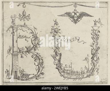 Buda in sierletters, 1686 print The ornamental letters D and A. The ...