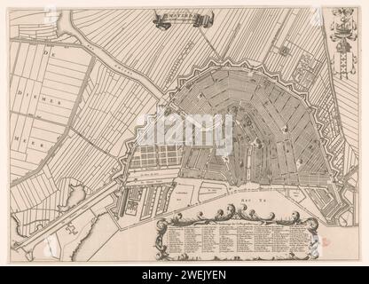 Coat of arms of Amsterdam, Anonymous, 1693 print Crowned shield with three Andreas crosses, held ...