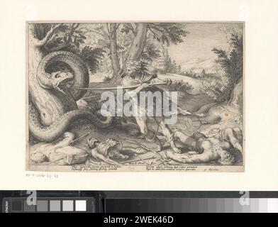 Cadmus companions devoured by a dragon, 1615 print Cadmus, the founder ...