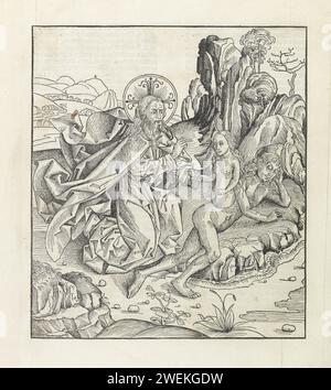 God creates Eve from a sleeping Adam’s rib. Late Medieval marble bas ...